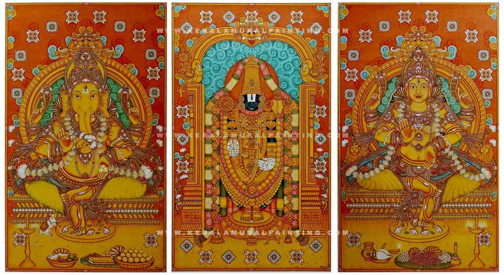 Ganesha,-Balaji,-Bhuvaneswari - Kerala Mural Painting